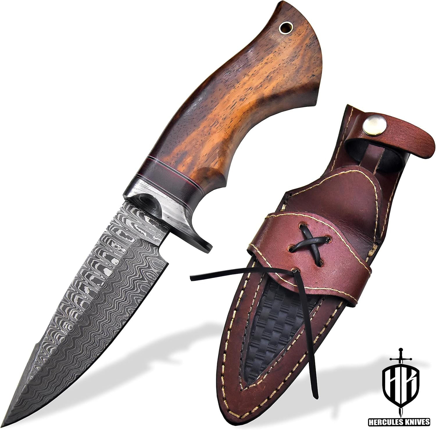 AZ32-Custom Hand Forged Damascus Steel Camping Hunting Knife with Waln ...