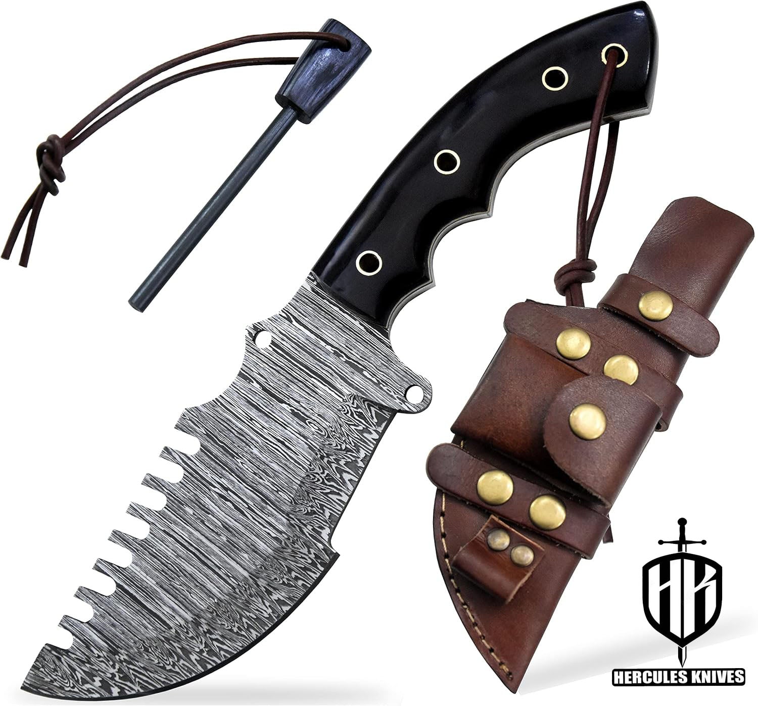 AZ49-Custom Hand Forged Damascus Steel Camping Knife with Horn Handle ...